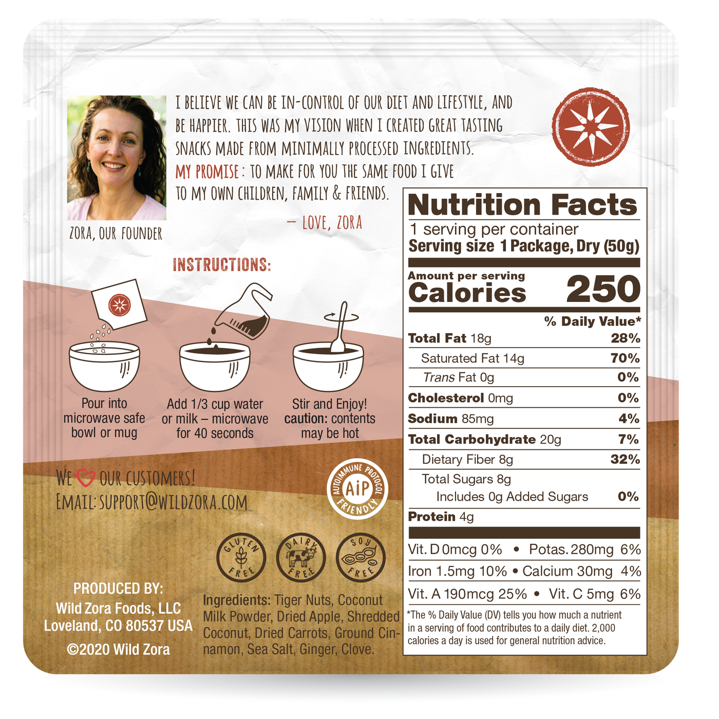 Wild Zora // Instant Grain-Free Hot Cereal Baked Apple 1.8 oz (5 Pack)